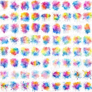 80 Rainbow Paint Splatter Splash Watercolor Clipart Splash Pack PNG ...