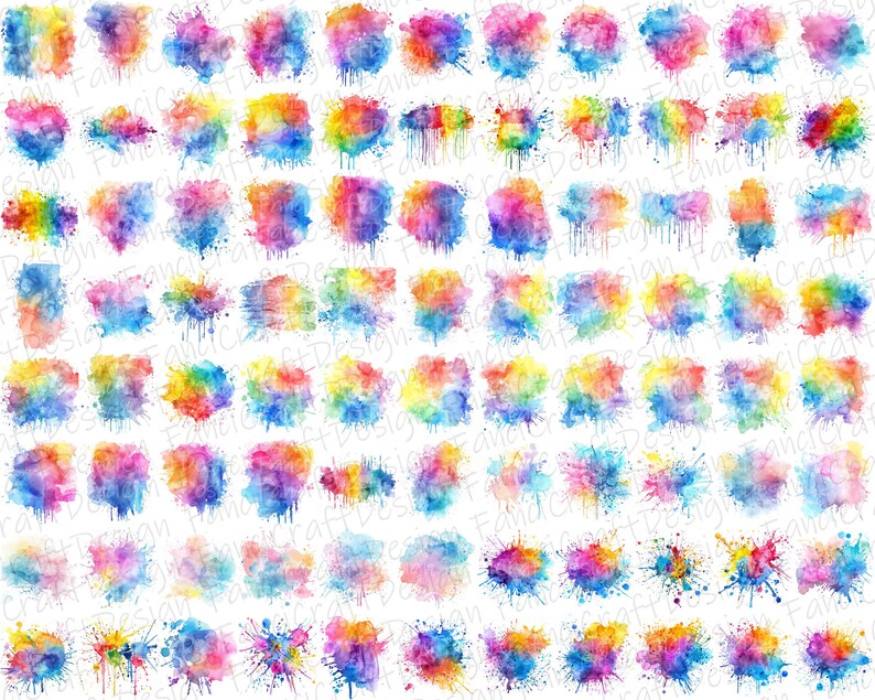 80 Rainbow Paint Splatter Splash Watercolor Clipart Splash Pack PNG ...