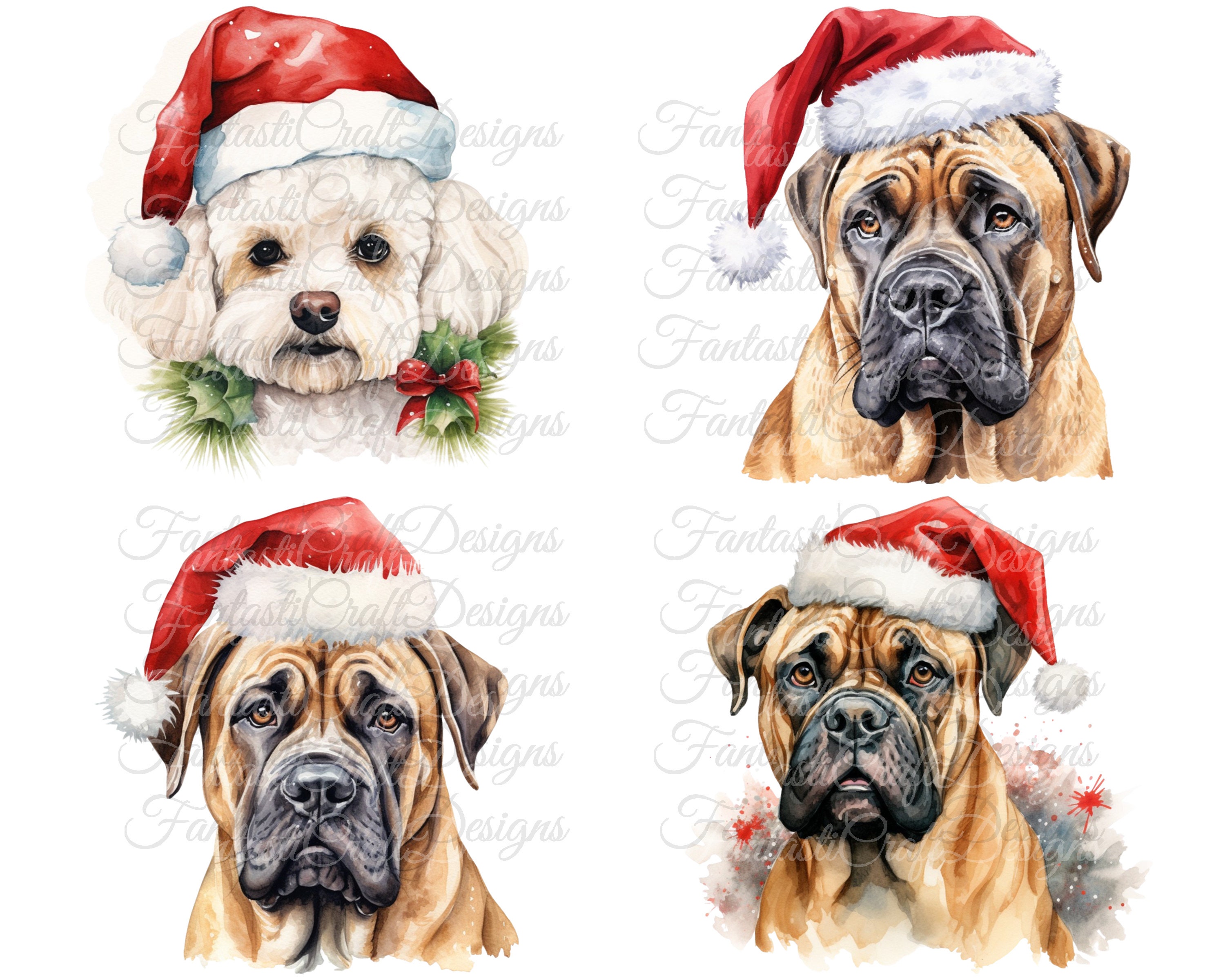 30 Christmas Dog Cute Watercolor Clipart Pack PNG Digital Download 300 ...
