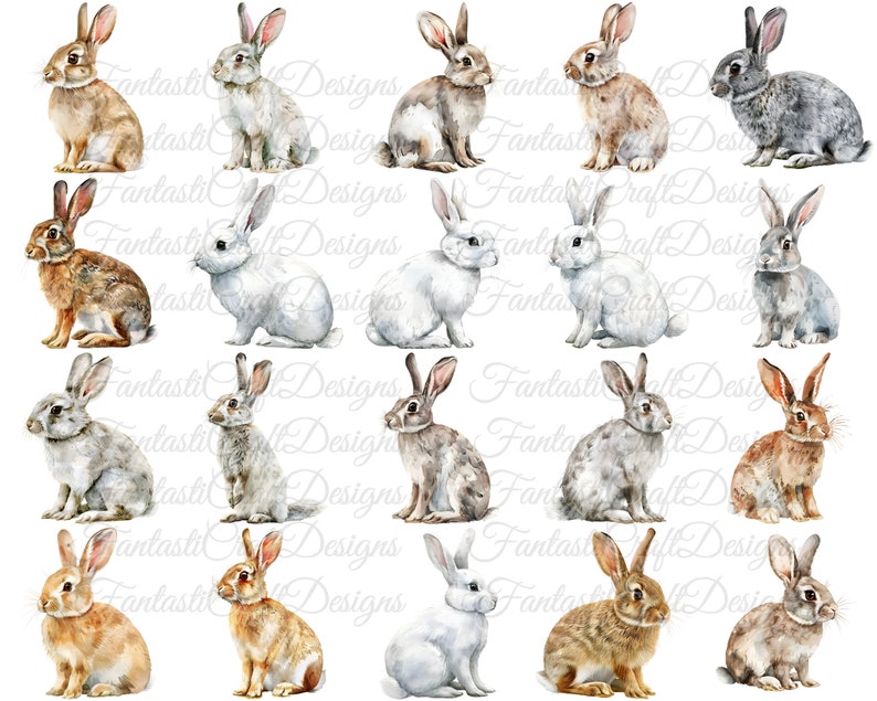22 Cute Easter Bunny Animal Watercolor Clipart Vintage Rabbit Pack PNG ...