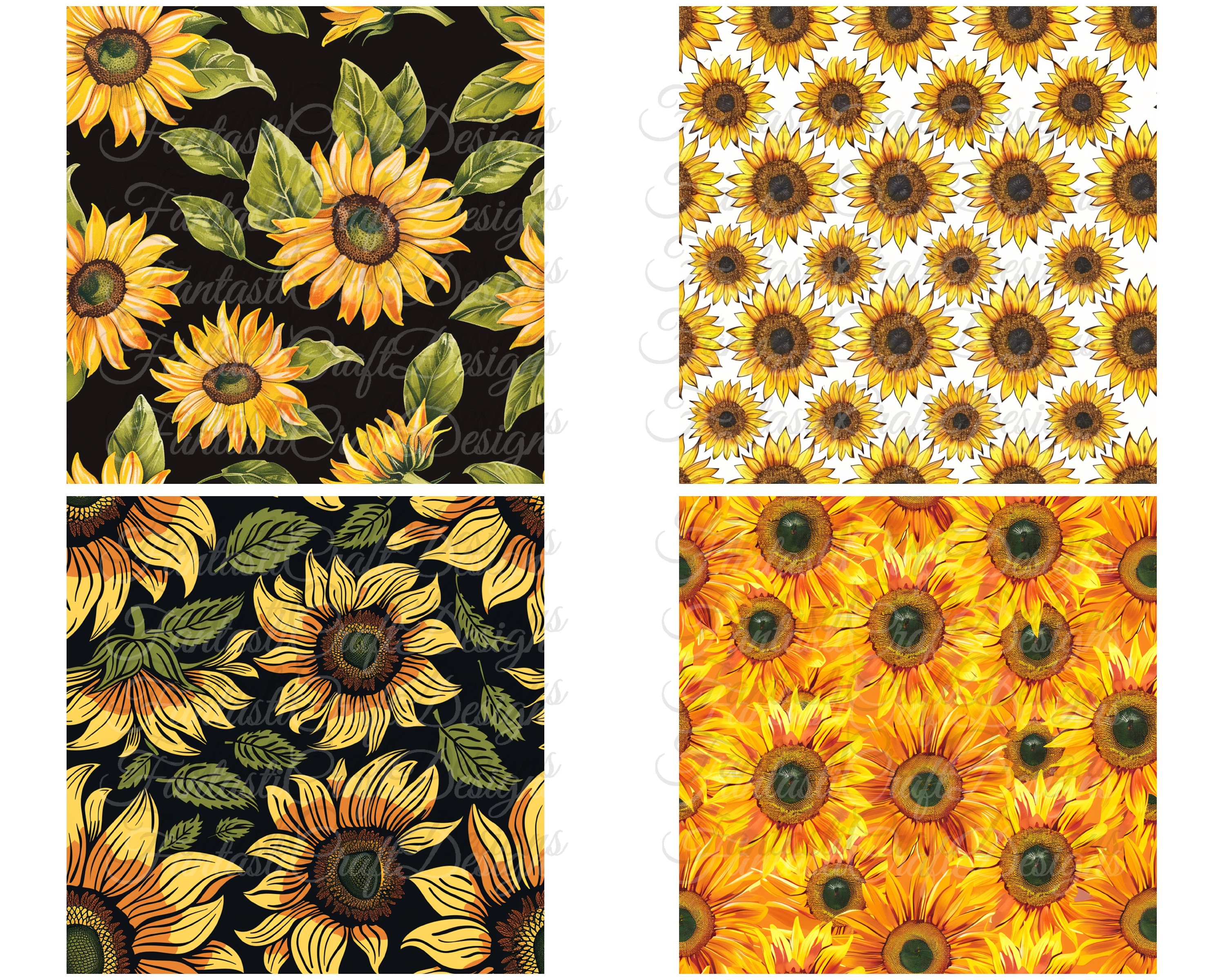 24 Sunflower Vintage Digital Paper Flower Pack Sunflowers Pattern ...