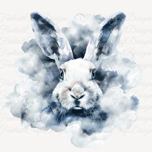 Rabbit Clouds Sky Animal Cute Bunny Watercolor Clipart 18 Pack JPG PNG ...