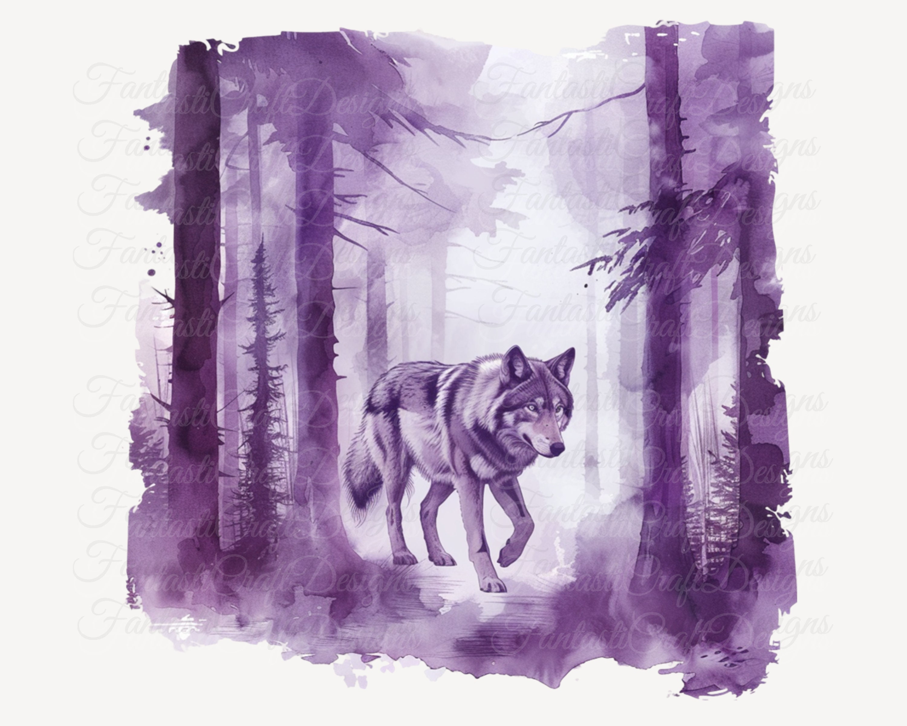 Wolf Purple Forest Animal Watercolor Moon Clipart Wolves 32 Pack PNG ...