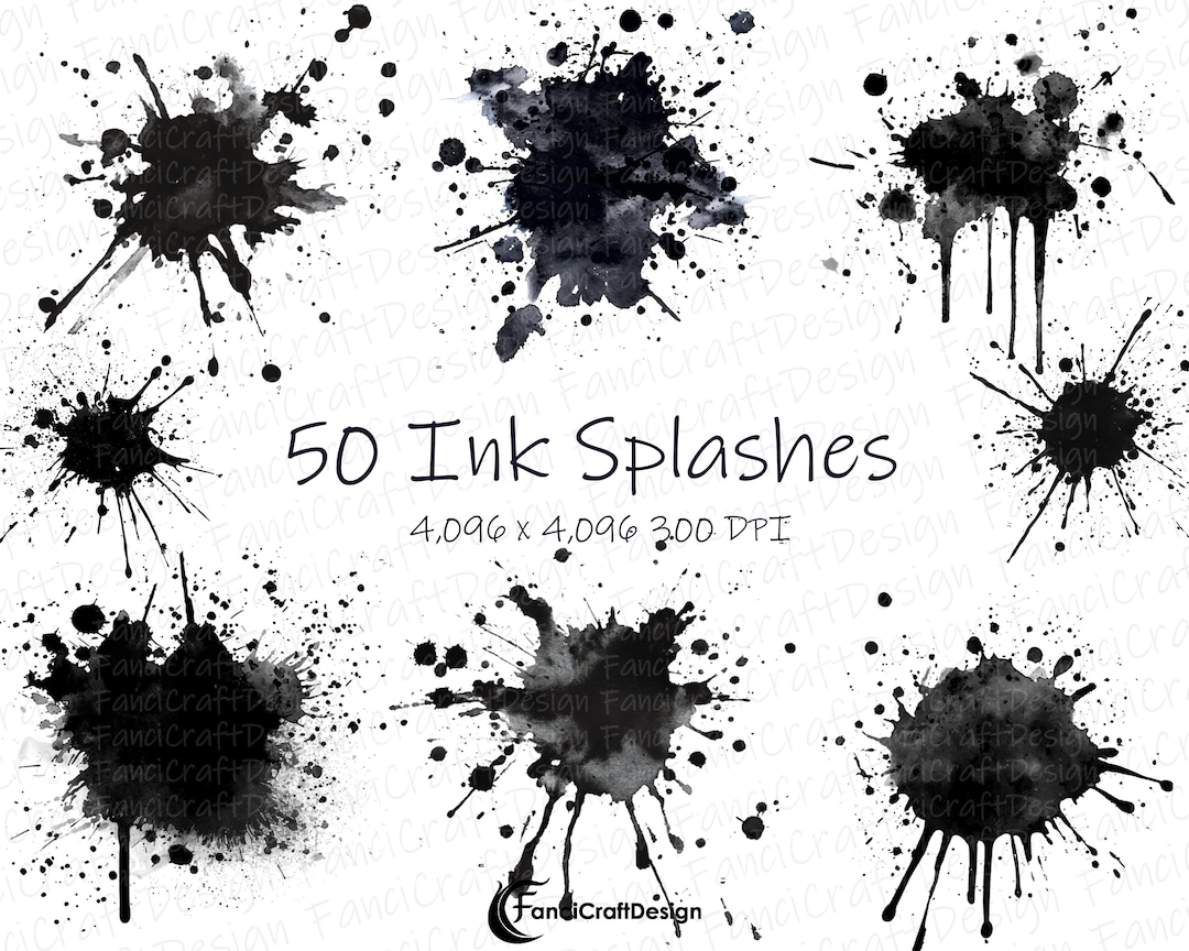 Black Ink Splatter Paint Splash Watercolor Clipart Splotch 50 Pack PNG ...