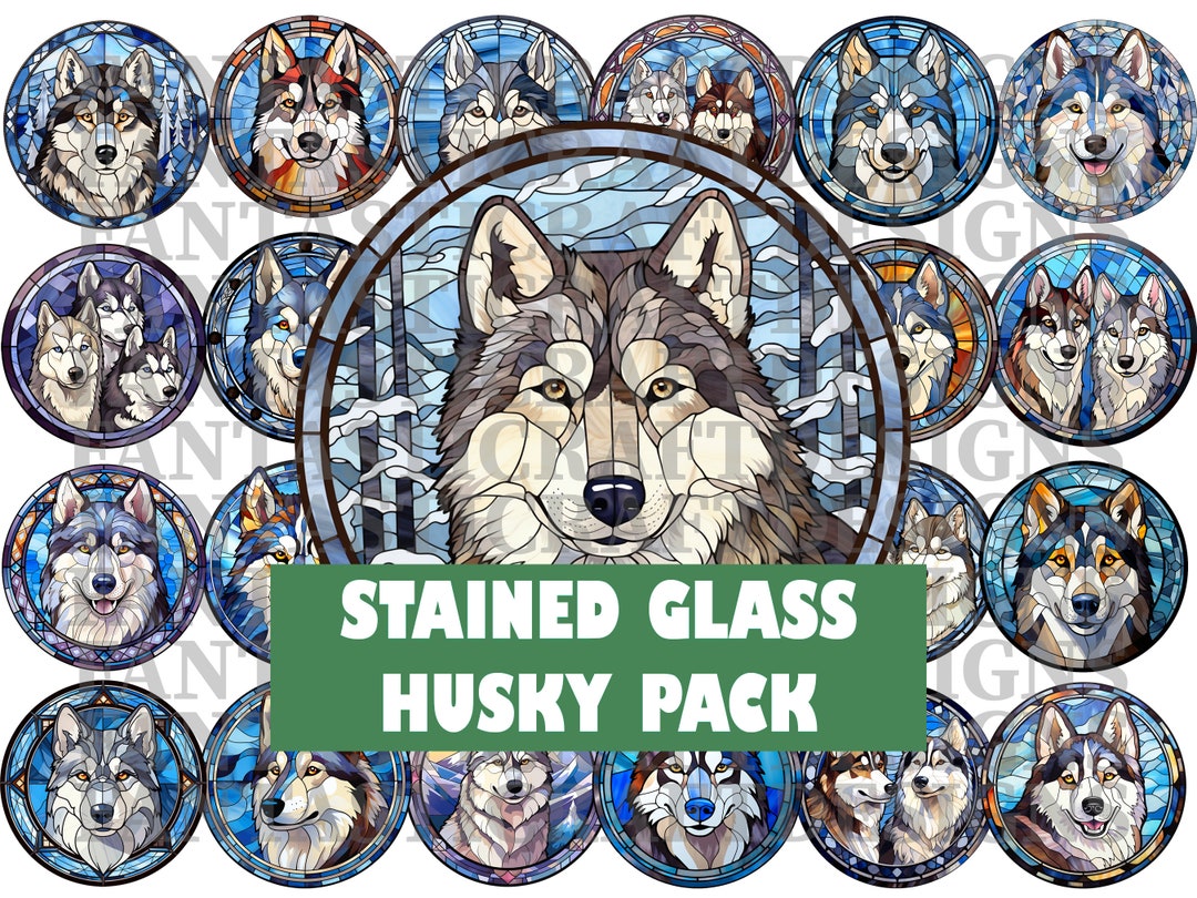 24 Stained Glass Husky Dog Pack Transparent Circle PNG Digital Download ...