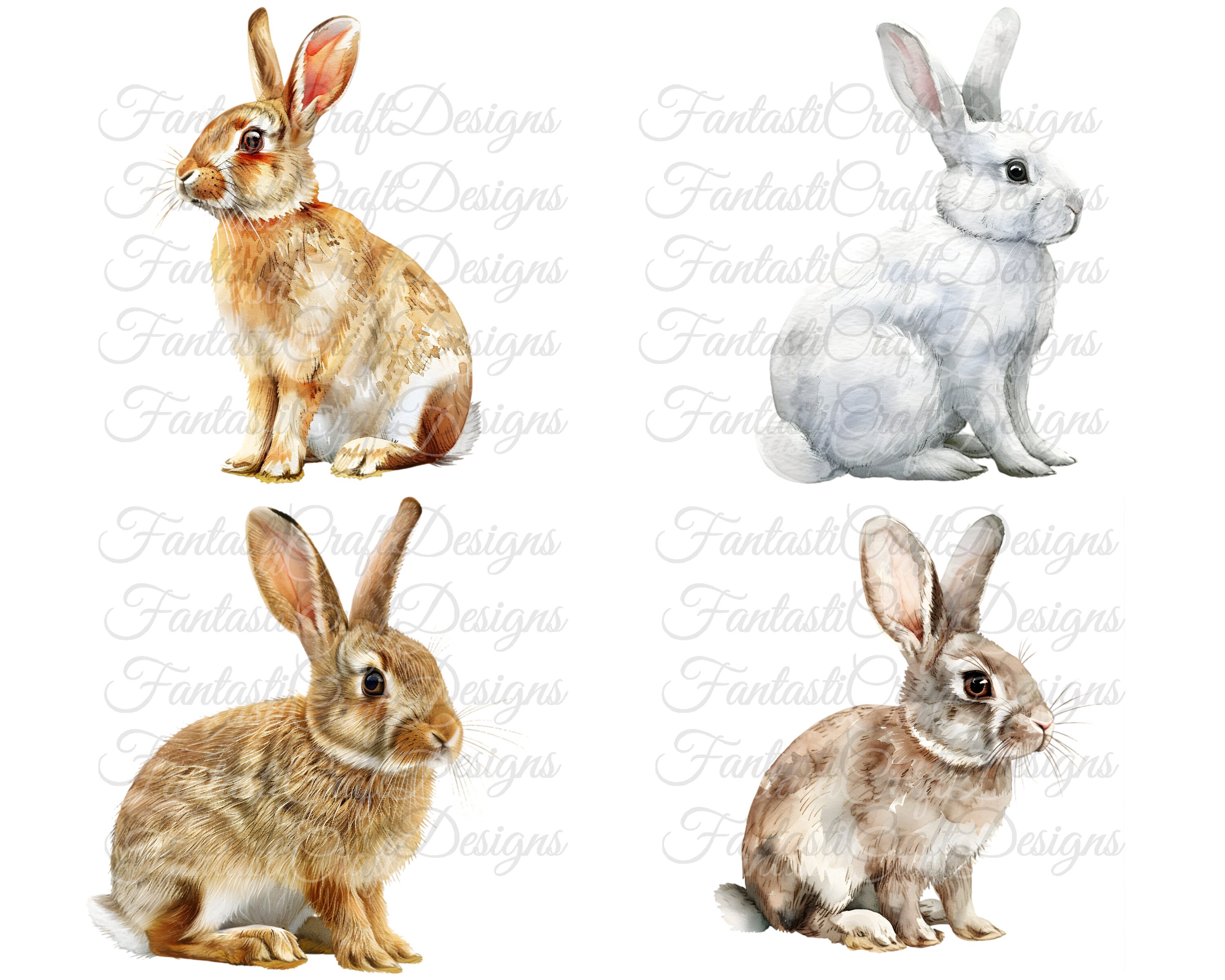 22 Cute Easter Bunny Animal Watercolor Clipart Vintage Rabbit Pack PNG ...