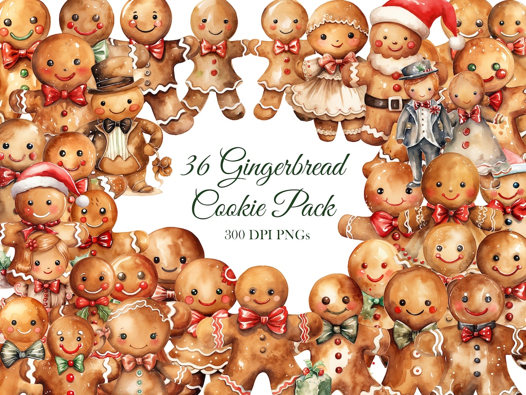 36 Gingerbread Man Cookie Clipart Pack Christmas PNG Digital Download ...