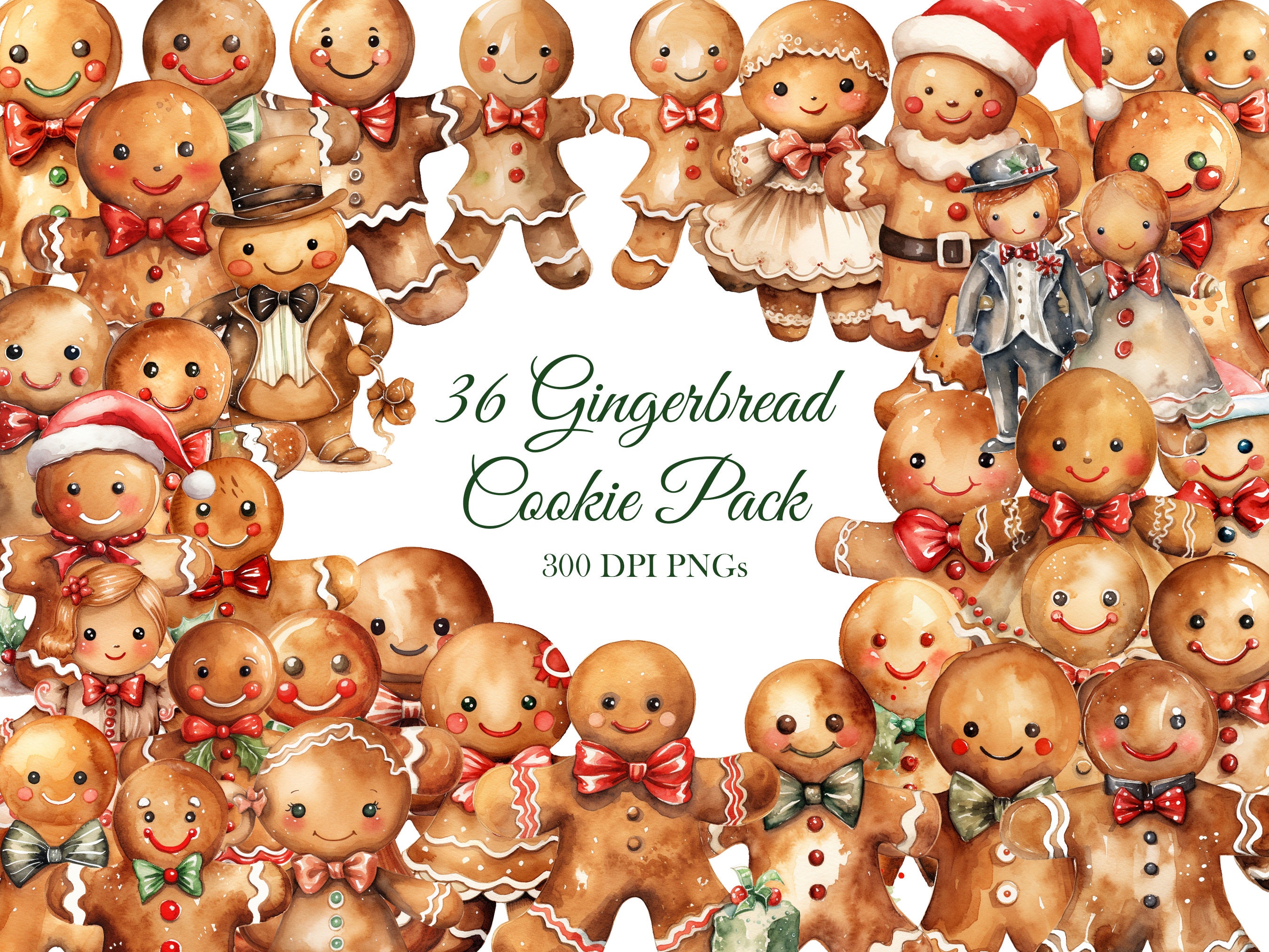 36 Gingerbread Man Cookie Clipart Pack Christmas PNG Digital Download ...