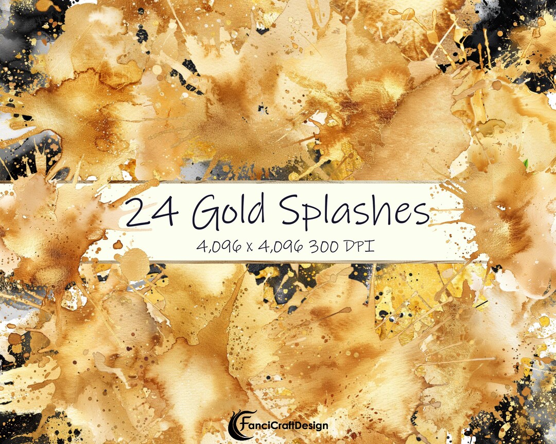 24 Gold Paint Splatter Splash Watercolor Clipart Gold Splash Pack PNG ...