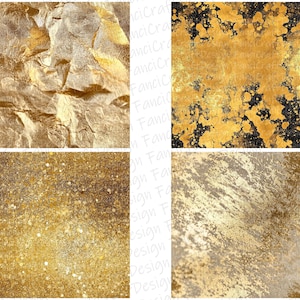 Gold Foil Digital Paper 24 Pack Shiny Metal Texture Metallic Seamless ...