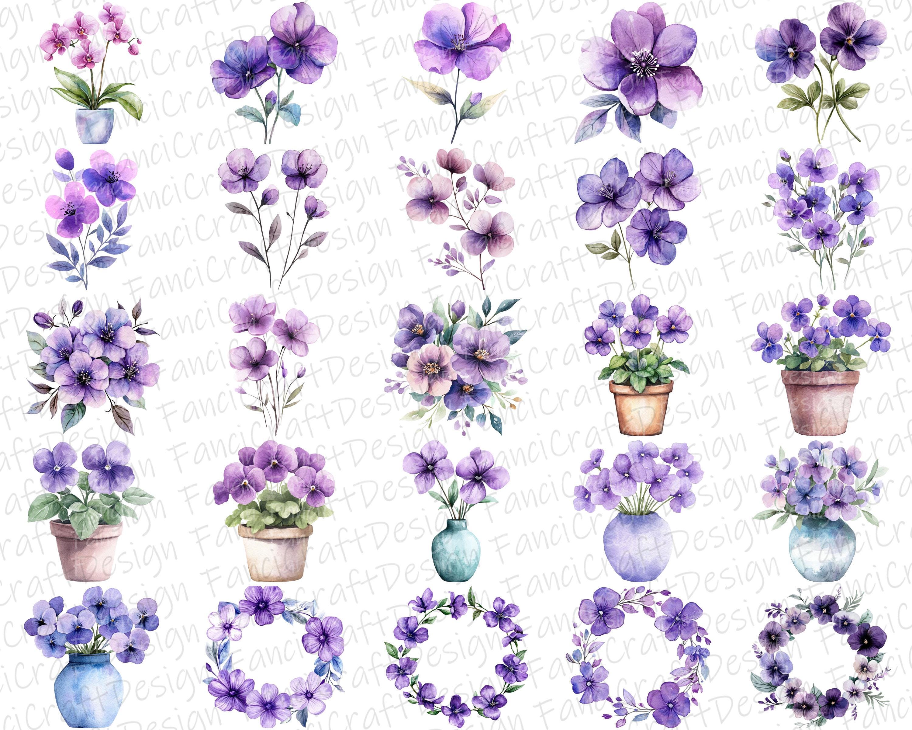 Purple Flowers 175 Floral Clipart Pack Watercolor Printable PNG Digital ...