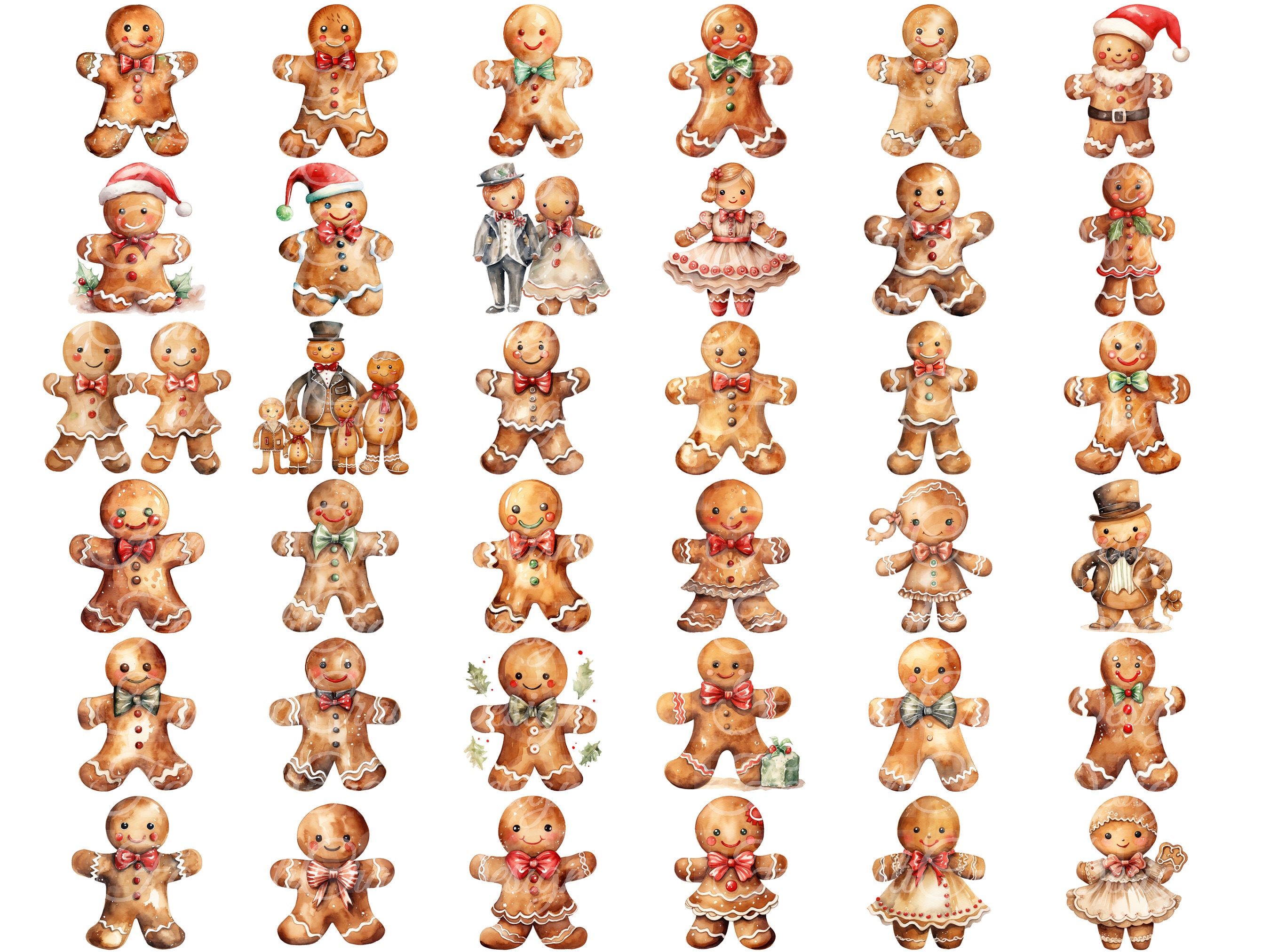 36 Gingerbread Man Cookie Clipart Pack Christmas PNG Digital Download ...