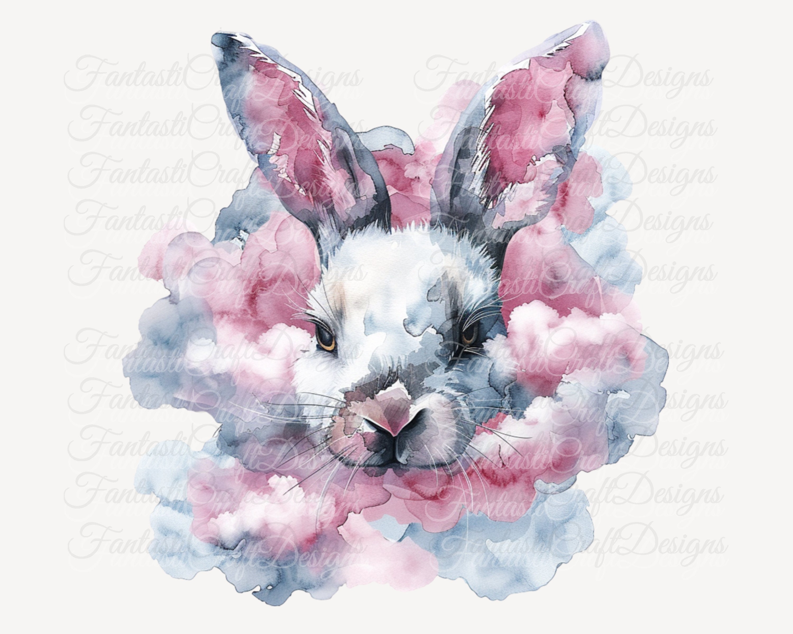 Rabbit Clouds Sky Animal Cute Bunny Watercolor Clipart 18 Pack JPG PNG ...
