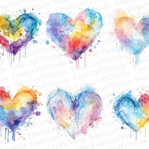Rainbow Hearts Paint Splatter Splash Watercolor Clipart Heart Pack PNG ...