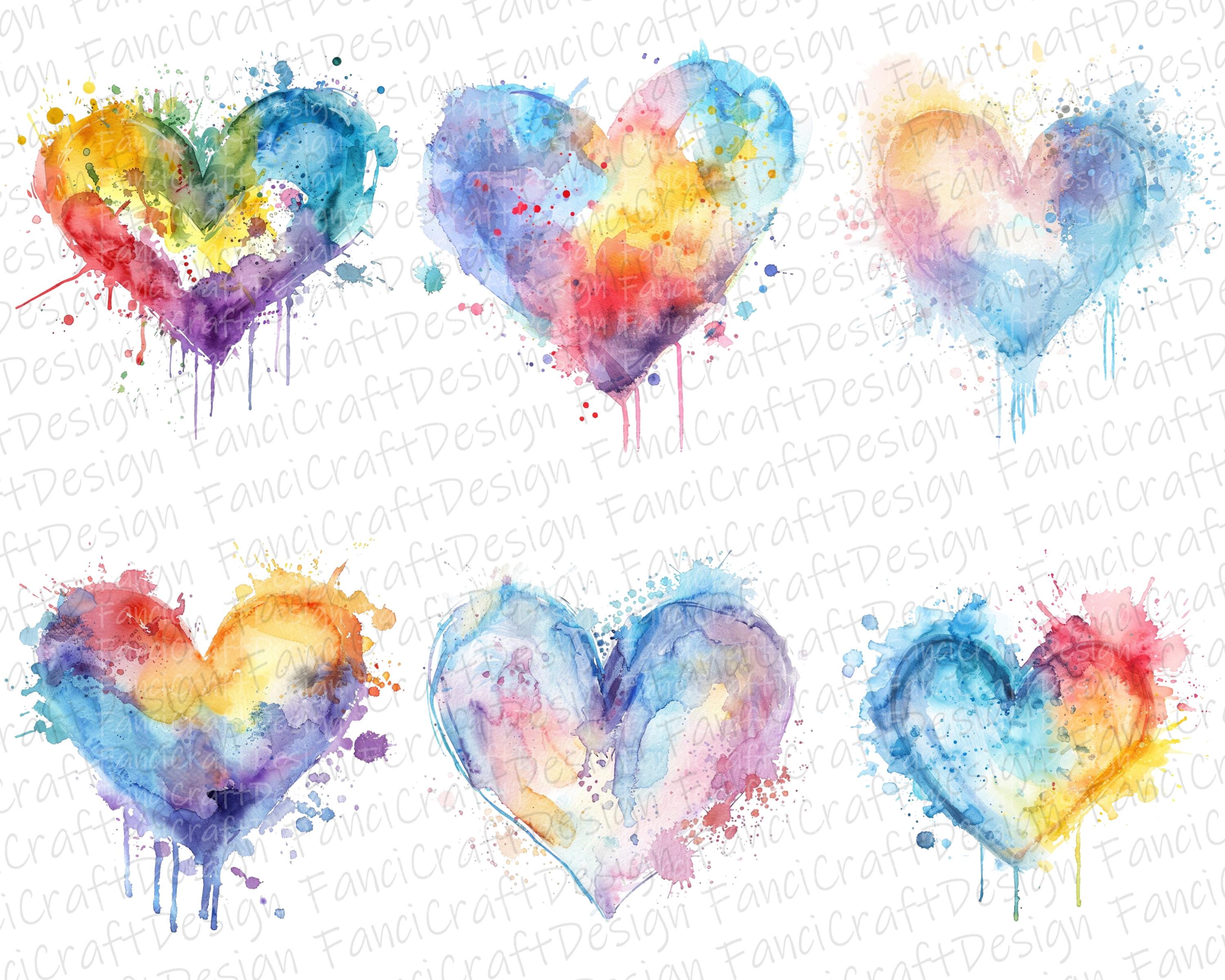 Rainbow Hearts Paint Splatter Splash Watercolor Clipart Heart Pack PNG ...