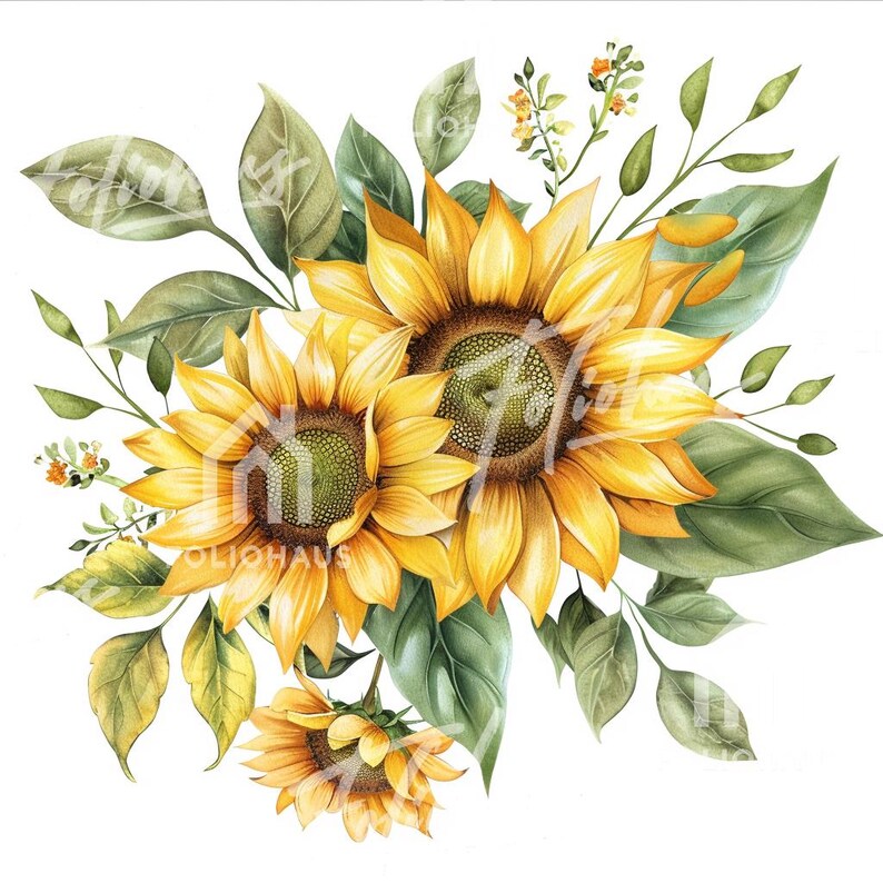 Sunflower Clipart — Cute Watercolor Flowers (30 Pngs) Watercolor Flower ...