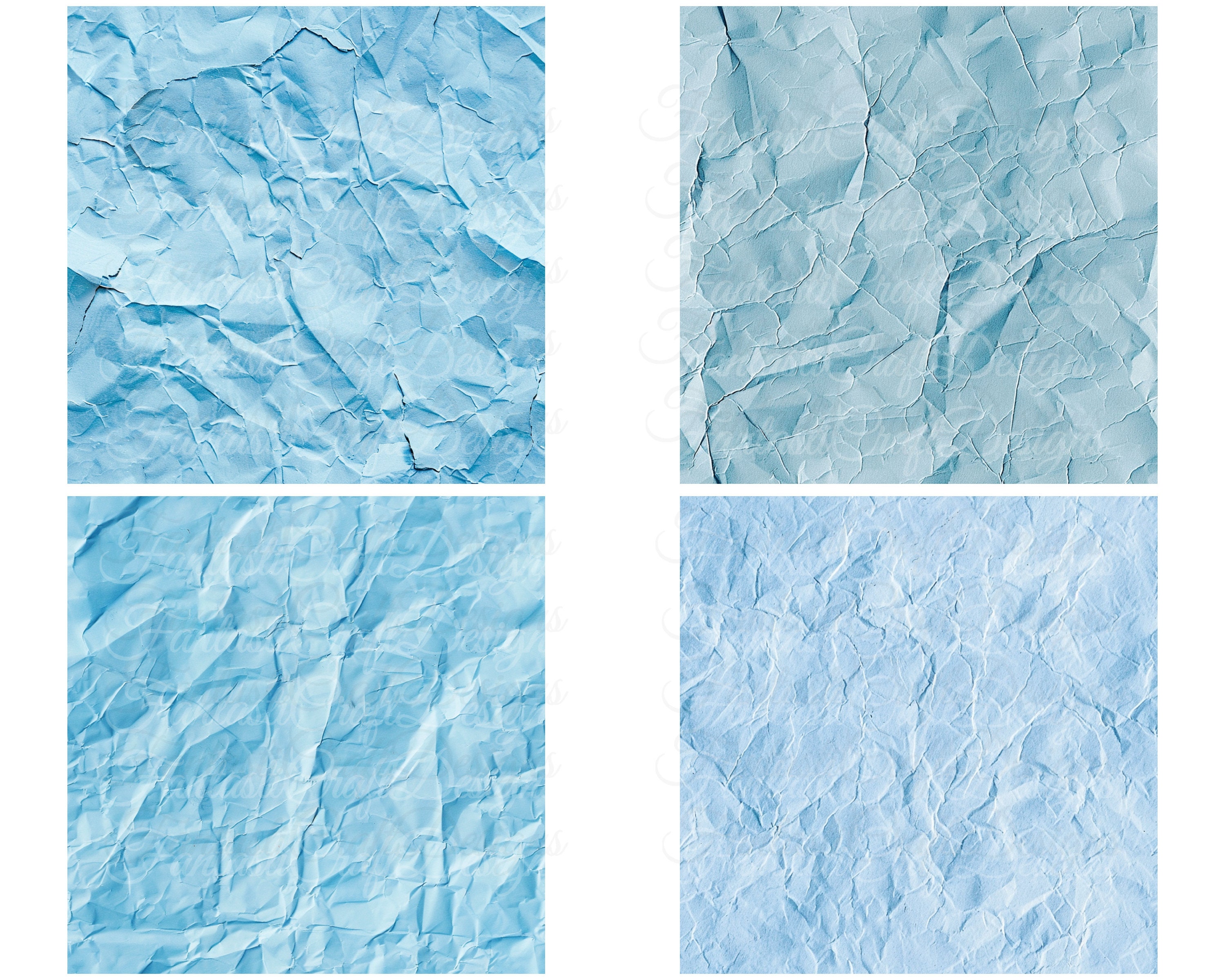 Blue Wrinkled Paper Digital Paper Texture 16 Pack Seamless Different ...