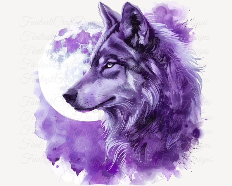 Wolf Purple Forest Animal Watercolor Moon Clipart Wolves 32 Pack PNG ...