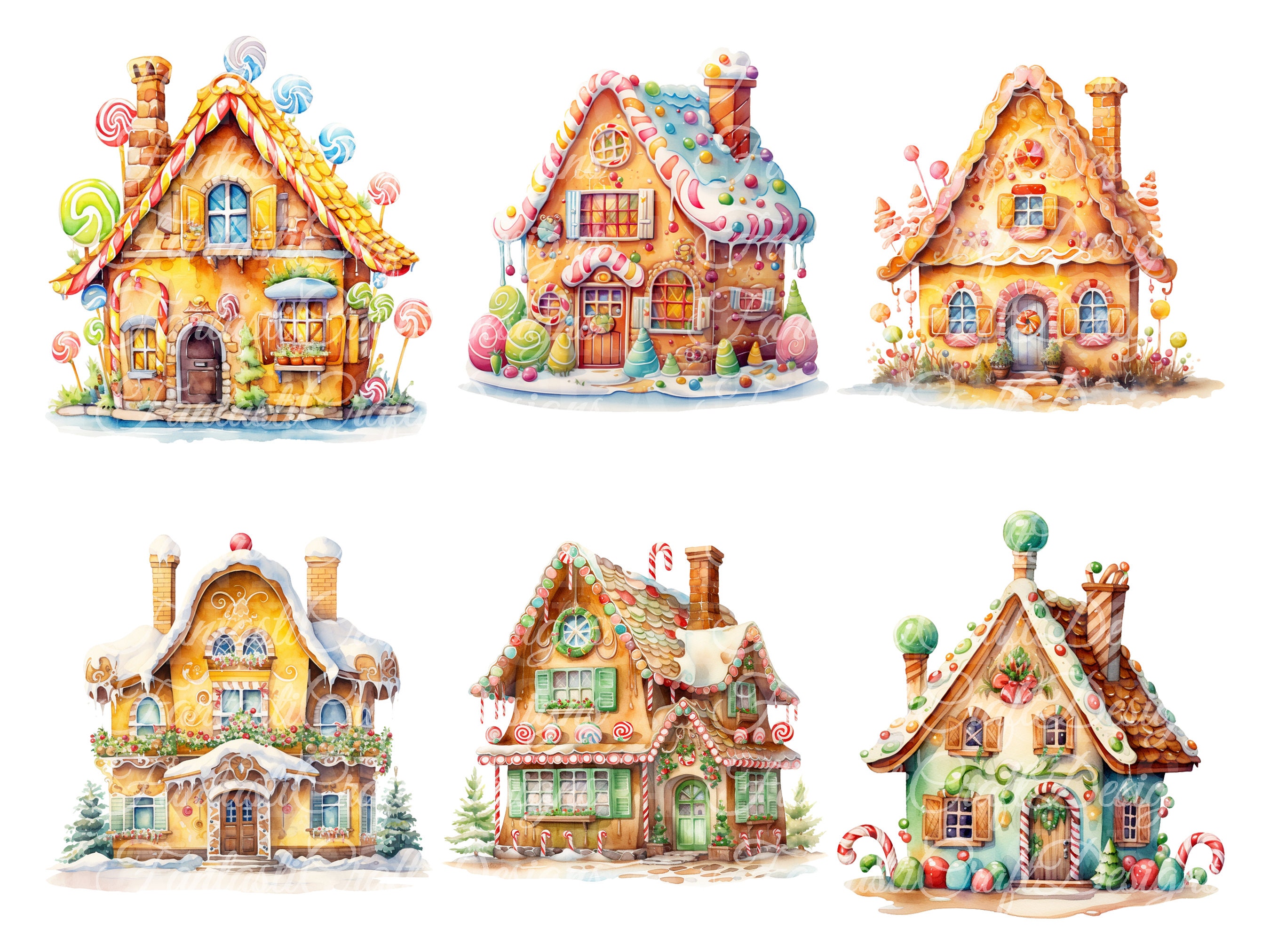 48 Gingerbread House Cookie Clipart Pack Christmas PNG Digital Download 300 DPI Commercial Use ...