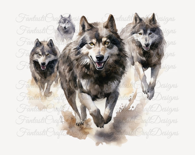 Wolf Running Hungry Animal Watercolor Clipart Wolves 12 Pack Art PNG ...