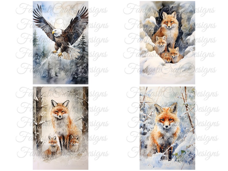 32 Winter Forest & Animals Watercolor Backgrounds Digital Paper Pack ...
