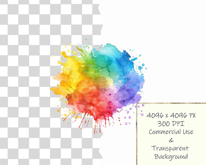 80 Rainbow Paint Splatter Splash Watercolor Clipart Splash Pack PNG ...