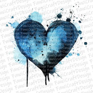 40 Blue Hearts Paint Splatter Splash Watercolor Clipart Heart Pack PNG ...
