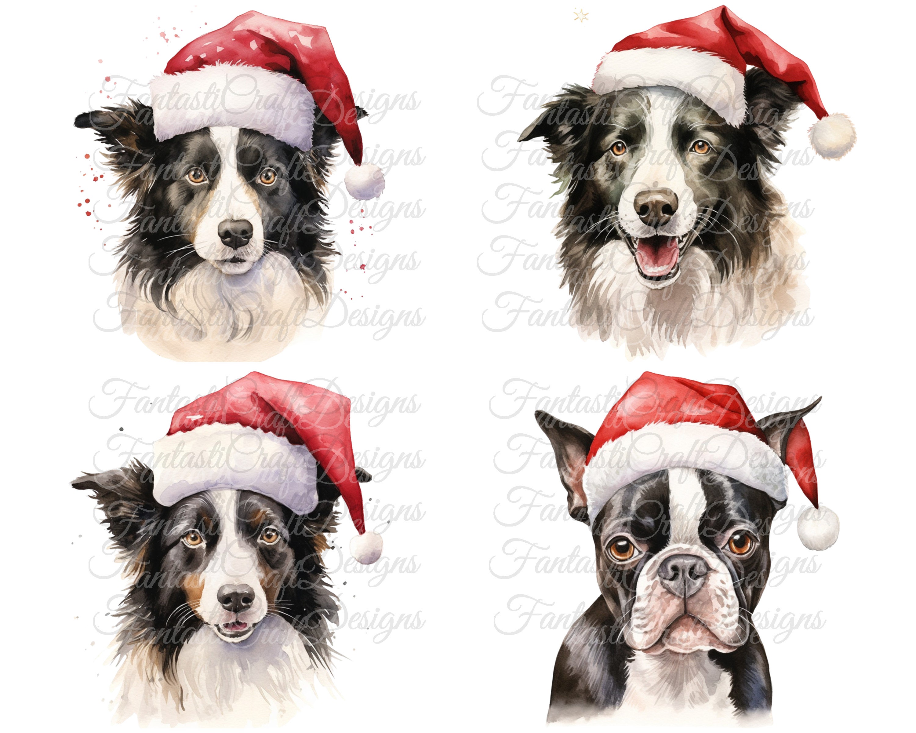 30 Christmas Dog Cute Watercolor Clipart Pack PNG Digital Download 300 ...