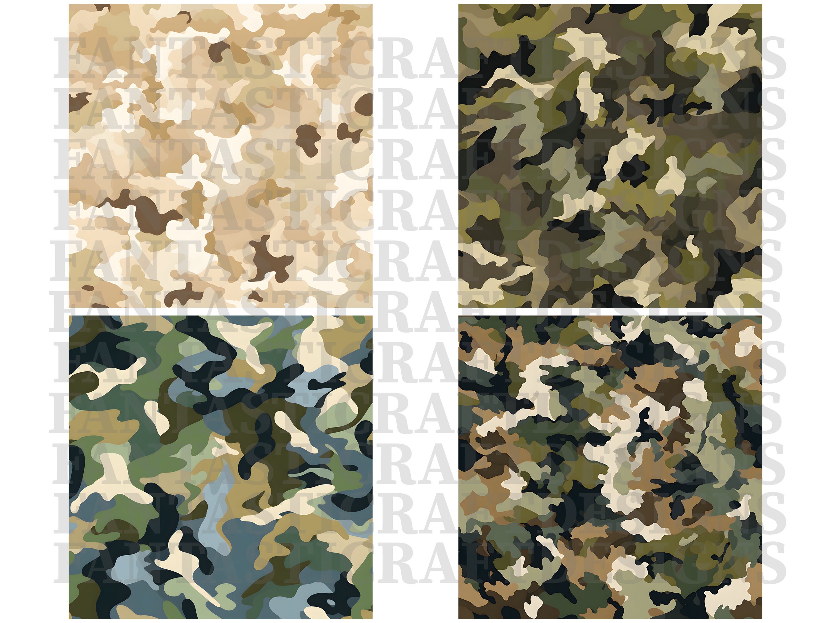 20 Camouflage Digital Paper Military Pack Seamless Different Patterns ...