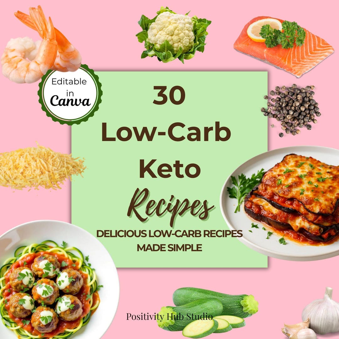 30 Low Carb Keto Recipes | Printable Keto Recipe Book | A4 Canva ...