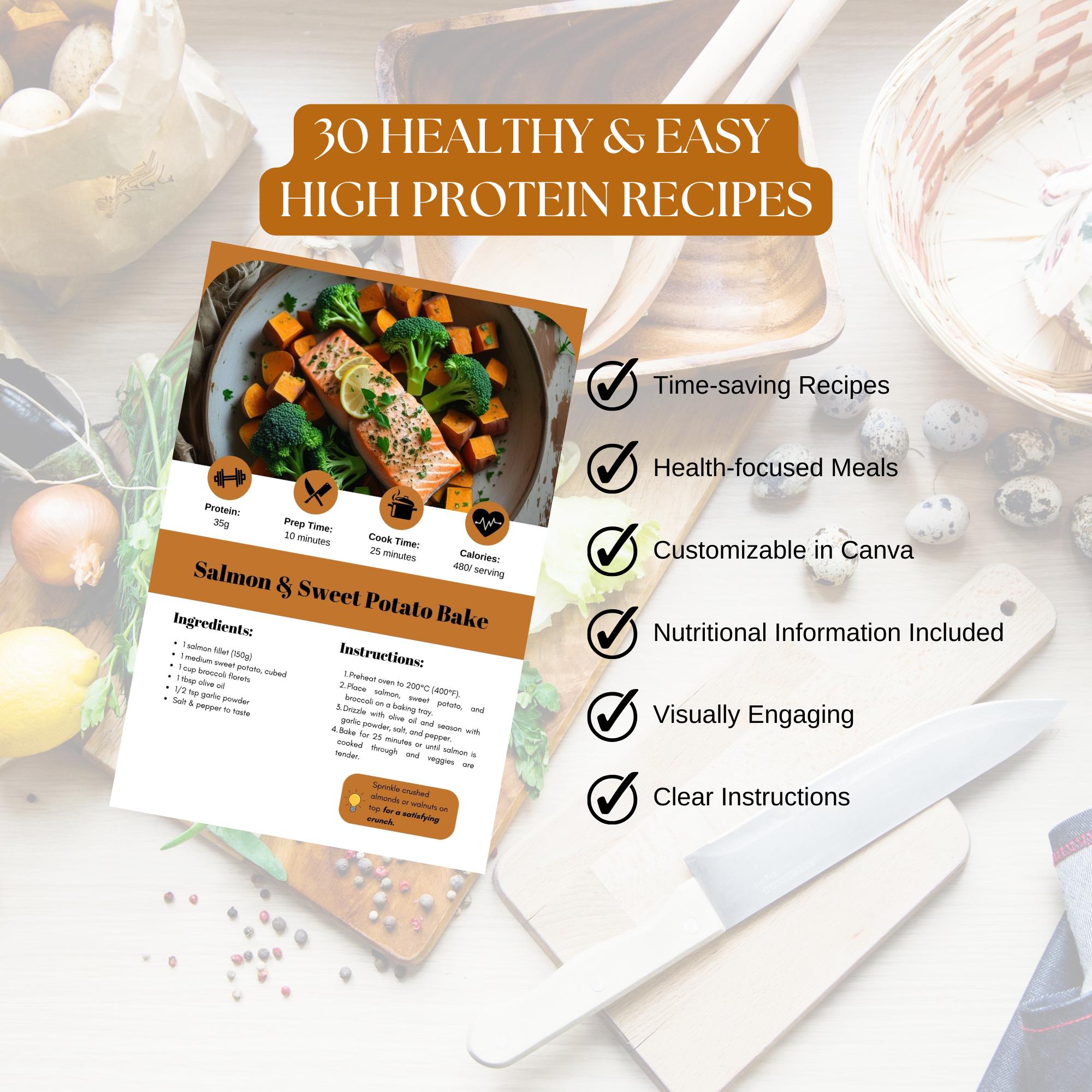 30 High Protein Recipes | Printable Meal Prep Guide | Canva Editable ...