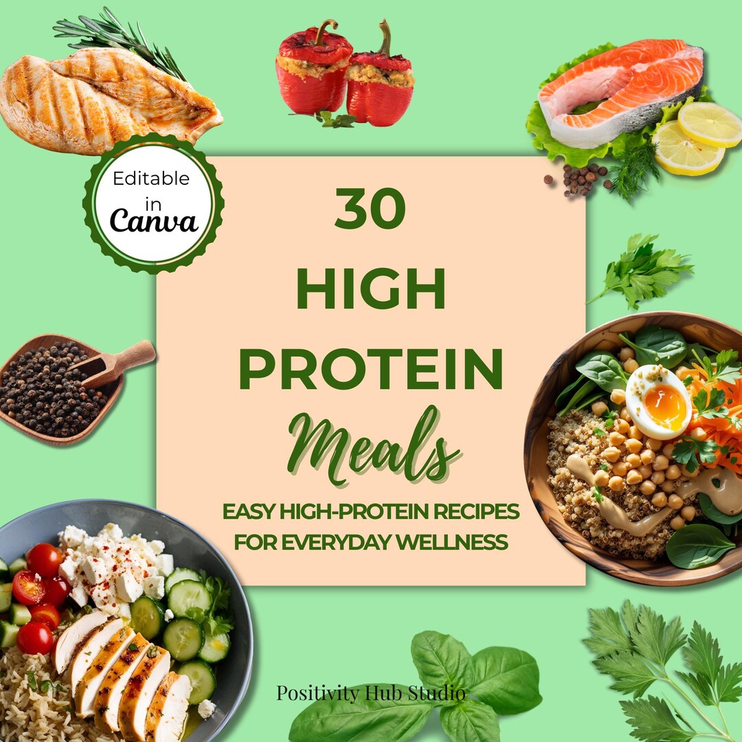 30 High Protein Recipes | Printable Meal Prep Guide | Canva Editable ...