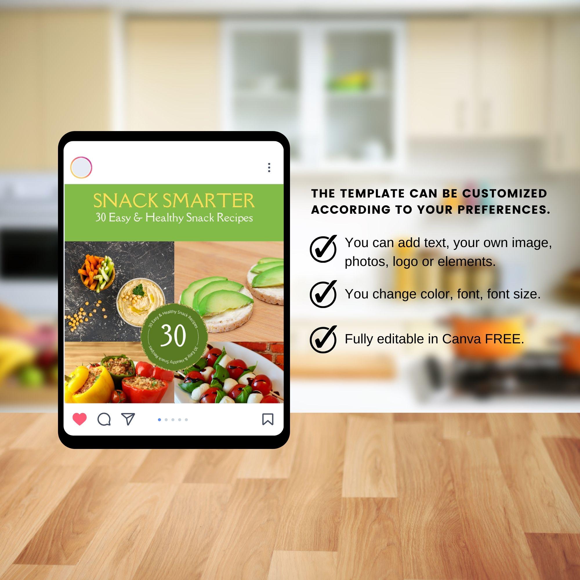 30 Healthy Snack Recipes | Easy & Nutritious Canva Template | Printable ...