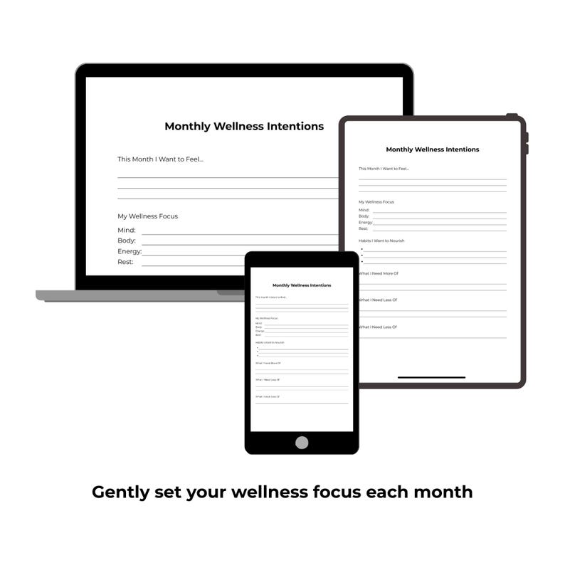 Monthly Wellness Intentions Printable | Mind Body Balance Planner ...
