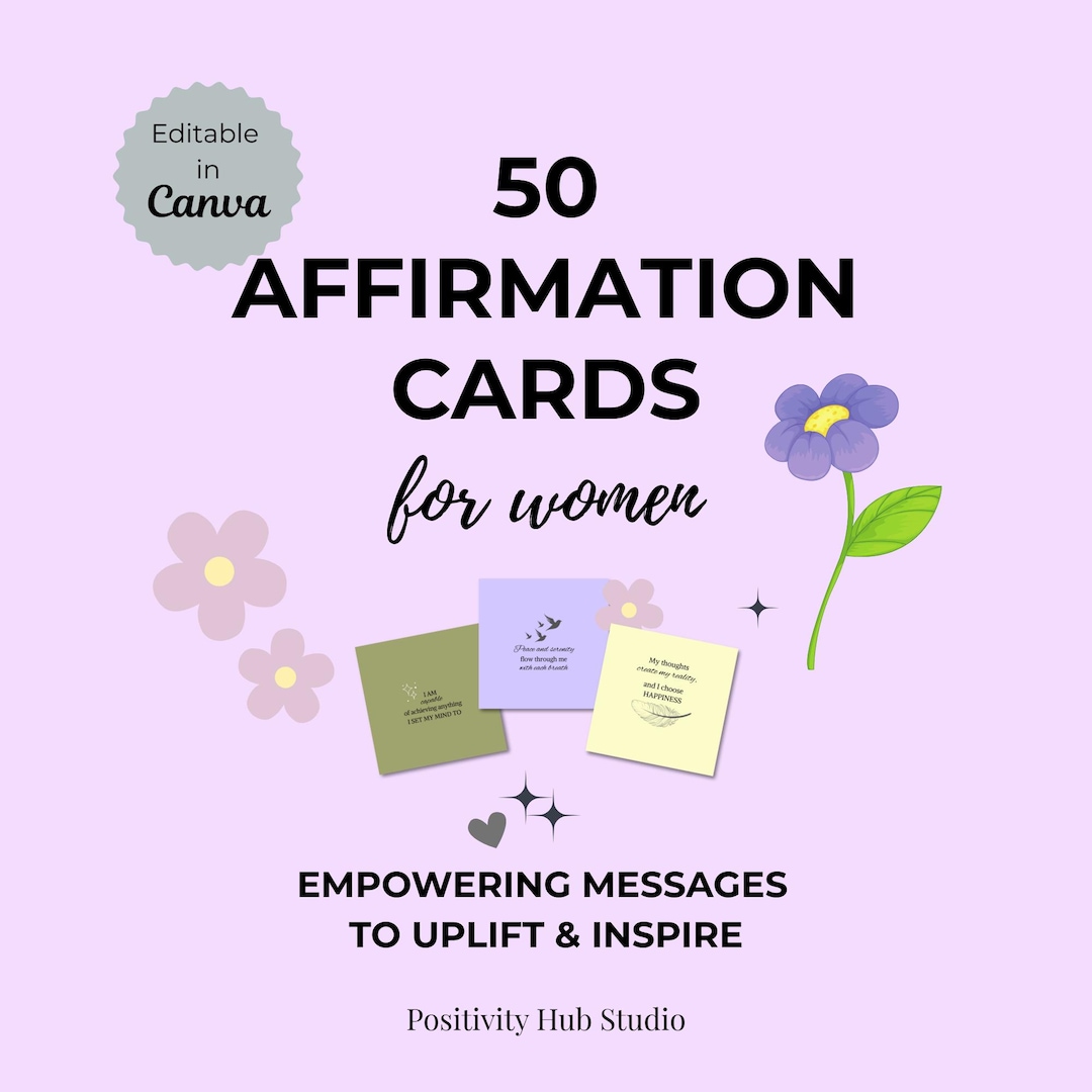 Empowering Affirmation Cards for Women (50-pack) | Canva Editable ...
