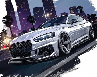 Audi S5 Luxury Drifter Sports Car Drift Stance Art Poster Background Wallpaper Printable Digital ...