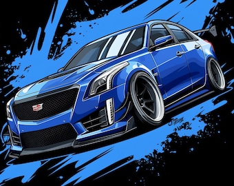 Cadillac CTS-V CT4 CT5 Drift Car Stance Luxury Sports Car Art Poster ...