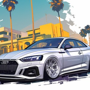Audi S5 Luxury Drifter Sports Car Drift Stance Art Poster Background Wallpaper Printable Digital ...