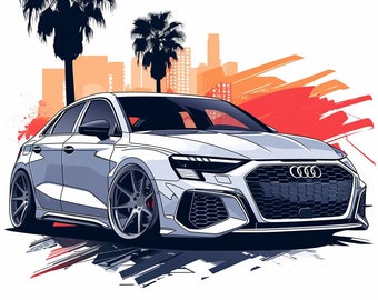 Audi S5 Luxury Drifter Sports Car Drift Stance Art Poster Background Wallpaper Printable Digital ...