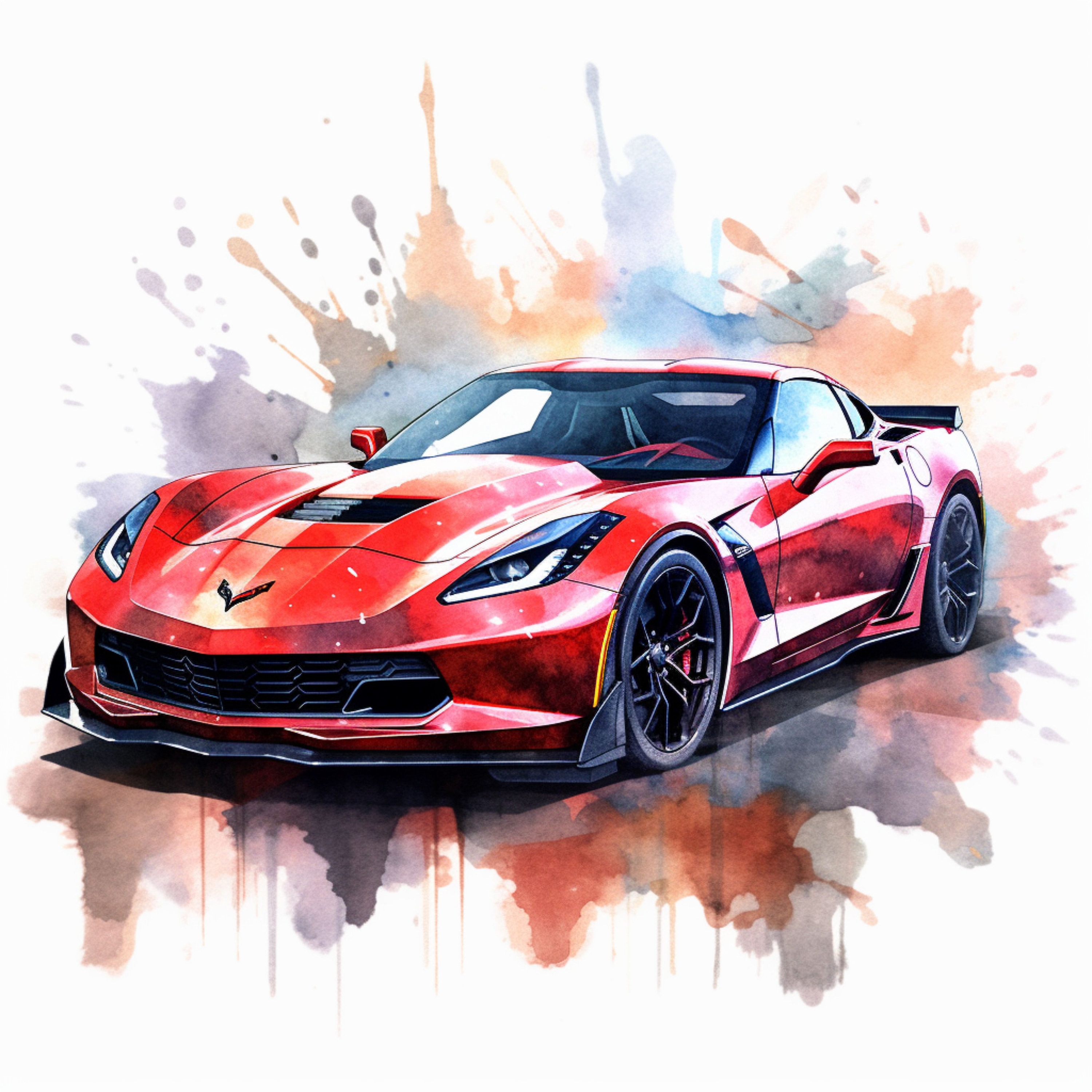 Little Red Corvette Z06 Watercolor Chevrolet Muscle Sports Car Art ...