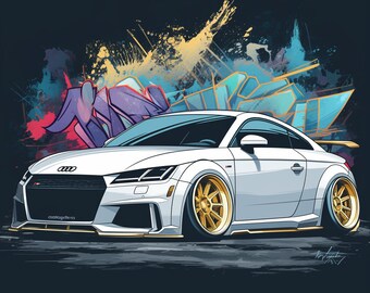 Audi S5 Luxury Drifter Sports Car Drift Stance Art Poster Background Wallpaper Printable Digital ...