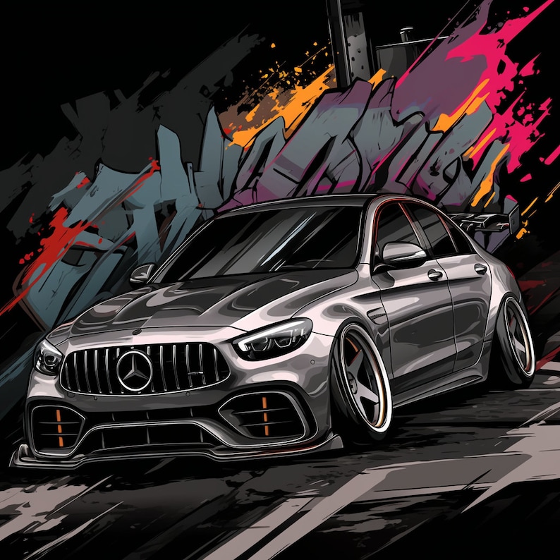 Mercedes Benz AMG C63 Drifter Luxury Sports Car Drift Stance Poster Art ...