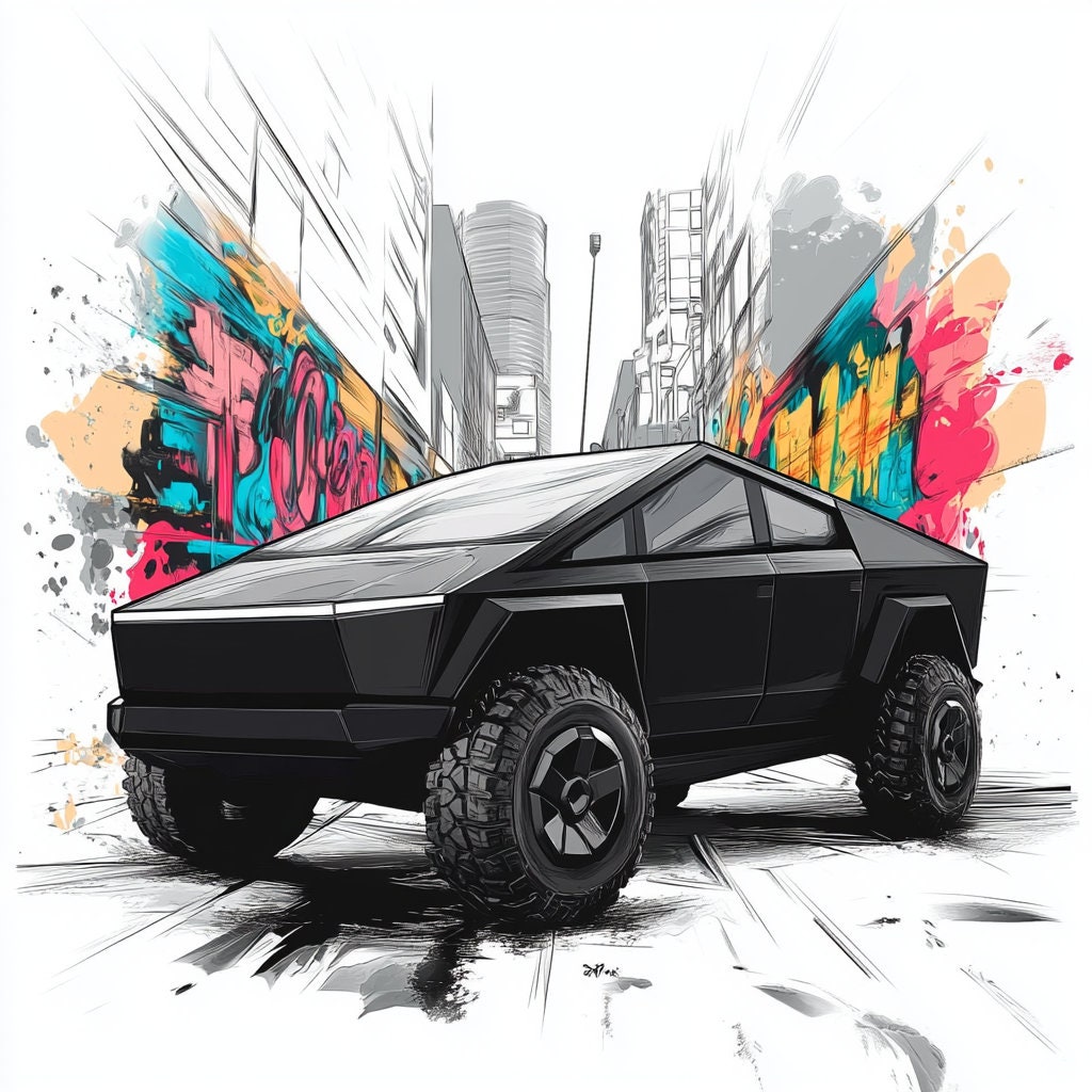 Black Tesla Cybertruck Luxury SUV Cyber Truck Art Poster Background ...