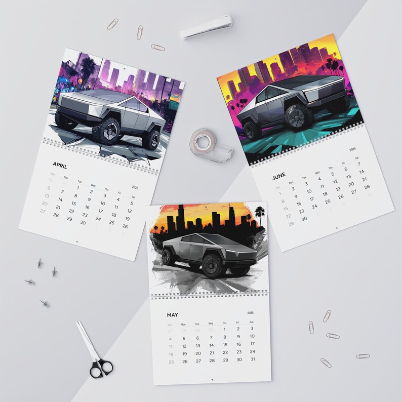 Tesla Cybertruck 2025 Wall Calendar Dorm Room Man Cave Modern Car ...