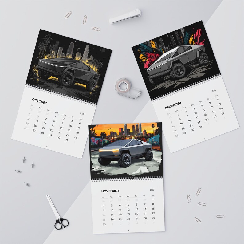 Tesla Cybertruck 2025 Wall Calendar Dorm Room Man Cave Modern Car ...
