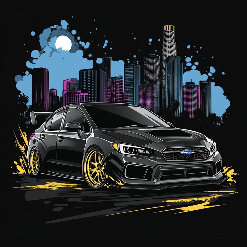 Subaru WRX Modified Drifter Sports Car Art Poster Background Wallpaper ...