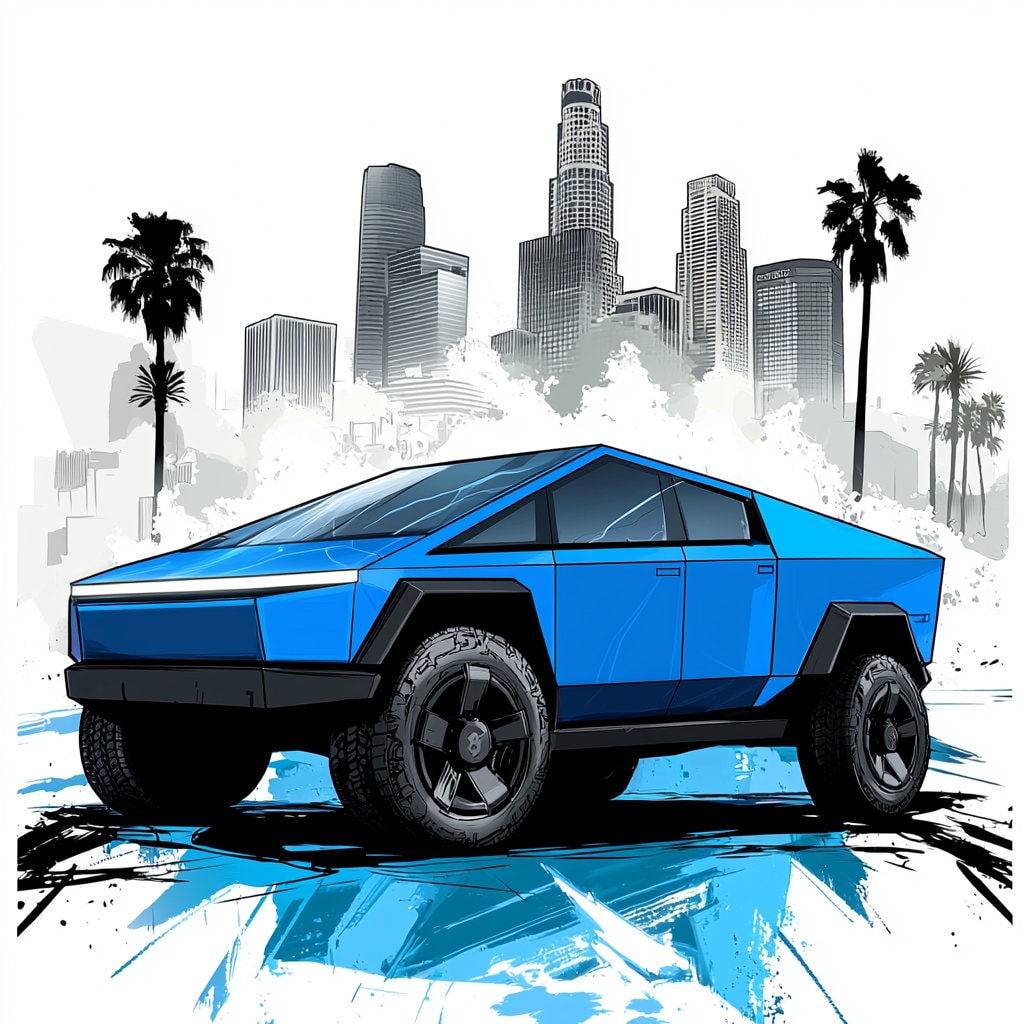 Blue Tesla Cybertruck Luxury SUV Cyber Truck Art Poster Background ...