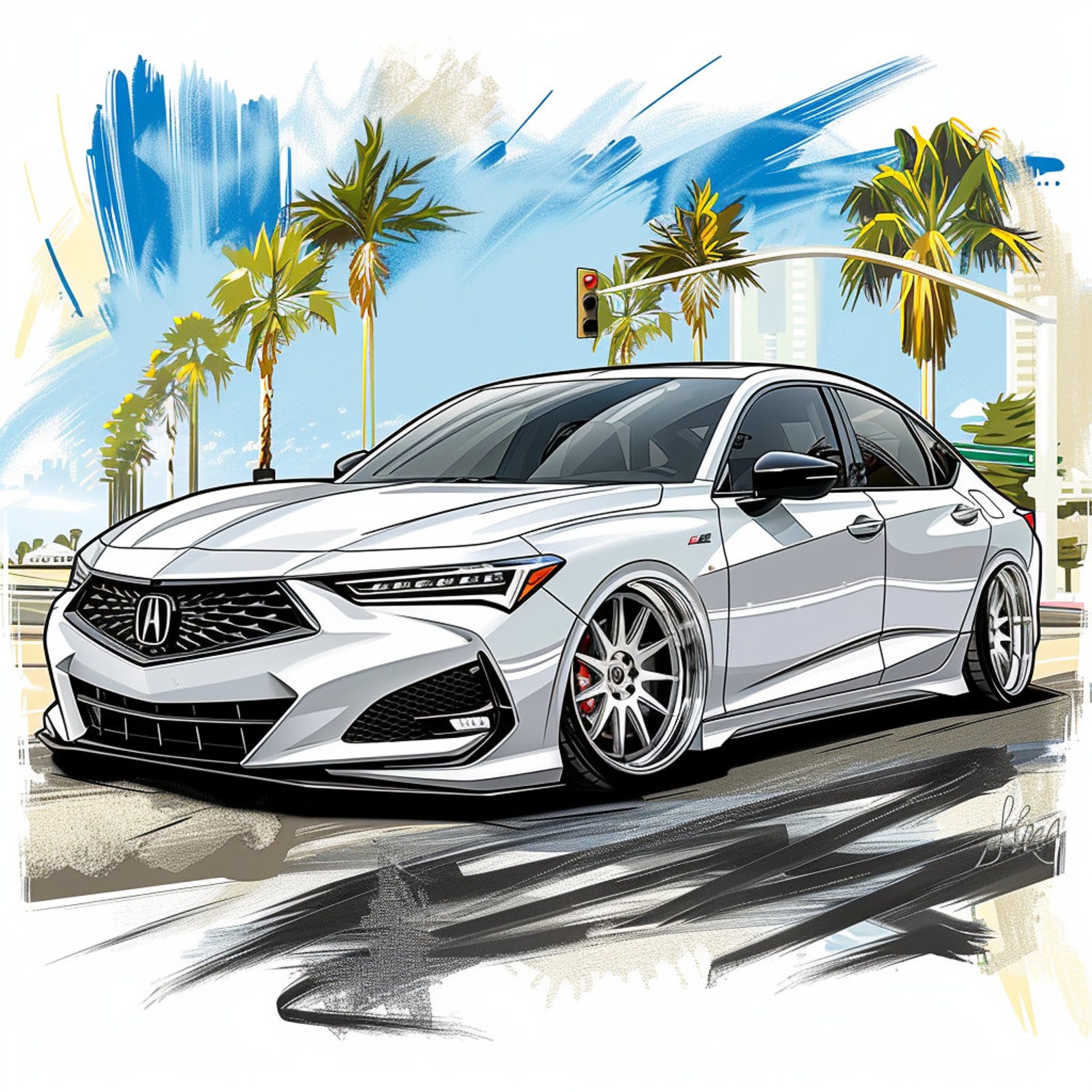 Acura TLX Drifter Modified Muscle Car Sports Car Stance Wall Poster Art ...