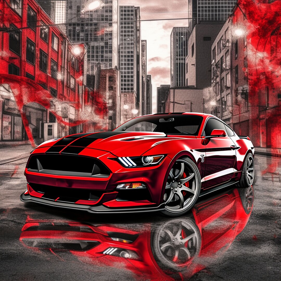 Red Ford Mustang Muscle Car Sports Car Wall Poster Art Background ...