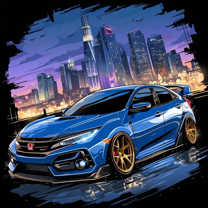Honda Civic Type R Sport Modified JDM Drifter Sports Car Art Poster ...